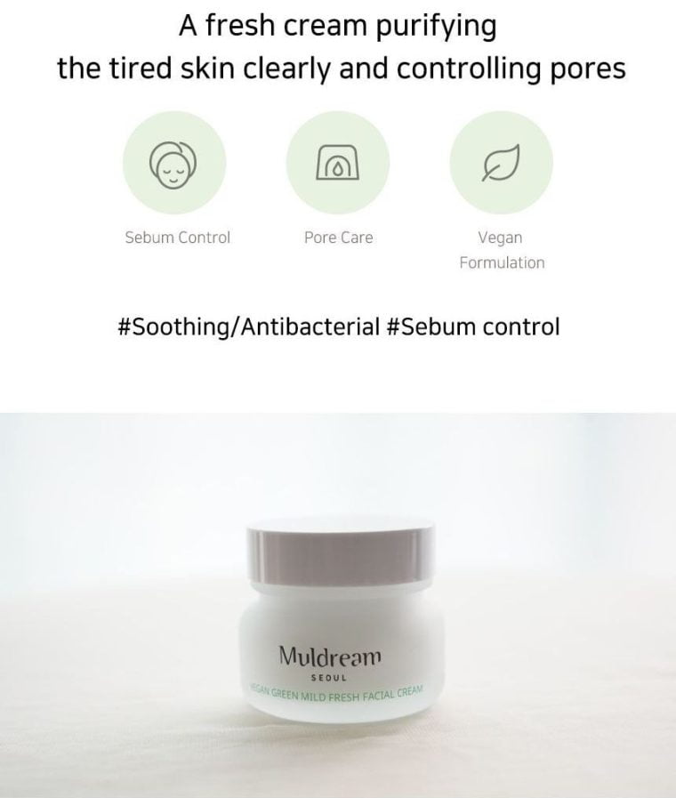 Muldream Crema "Vegan green mild fresh facial cream" - Kosmeticos